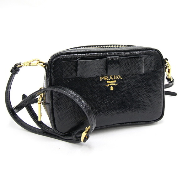 Prada | Bags | Prada Shoulder Bag N1674 Black Leather Pochette Ribbon Pouch Ladies | Poshmark